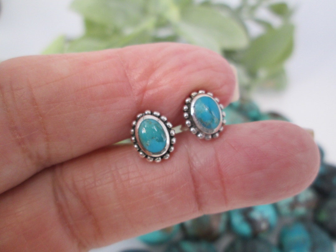 Genuine Turquoise Stud Earrings>925 Sterling Turquoise Studs,oval ...