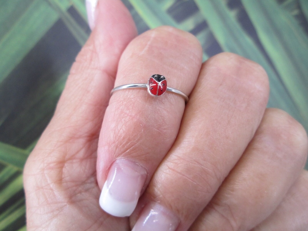 Sterling Silver LADYBUG Ring>ladybug Ring,925 Ladybird Ring,dainty ...