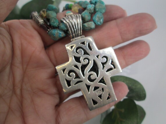 Genuine Turquoise Cross Necklace>Sterling Turquoise C… - Gem
