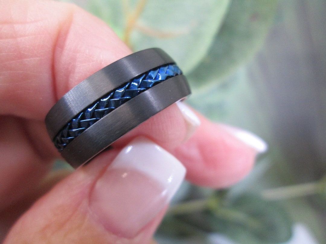 Black TITANIUM Ring>blue Line Ring,law Enforcement Ring,police Officer ...