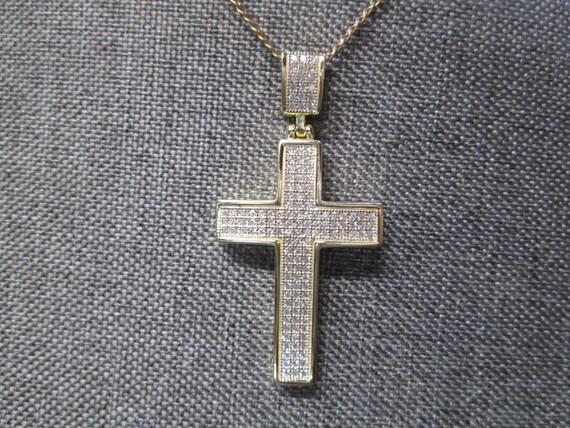Large Gold Cross with Simulated Diamonds>14kt.Gold ov… - Gem
