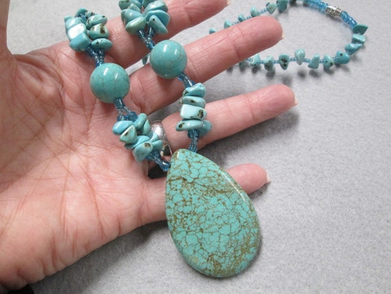 Faux TURQUOISE Chunky Necklaceturquoise Necklace southwestern Jewelrybeautiful Large Teardrop Turquoise Pendantvintage new Old Stock Etsy
