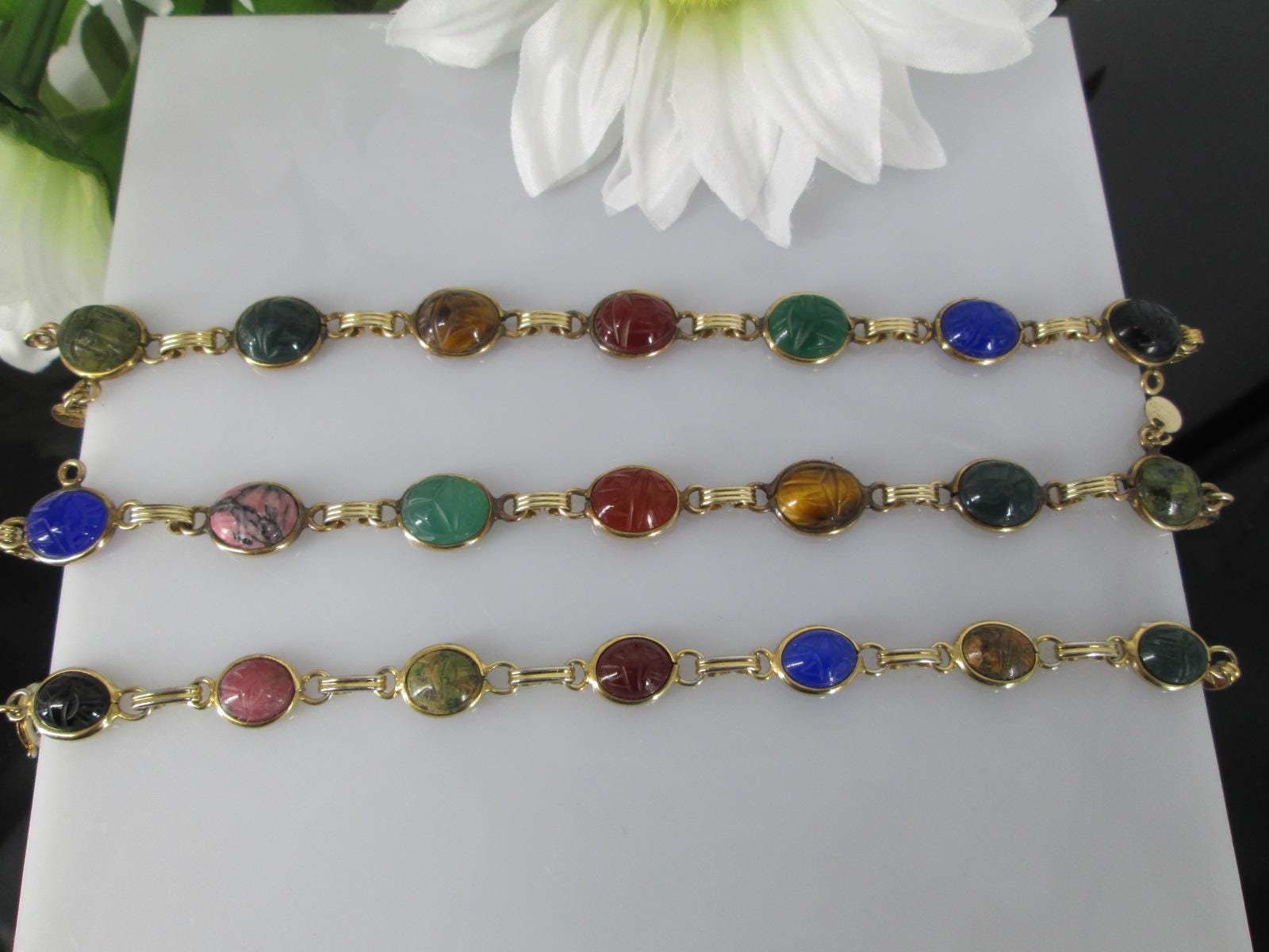 Scarab Bracelets With Genuine Semi Precious Scarabs>genuine Stone ...