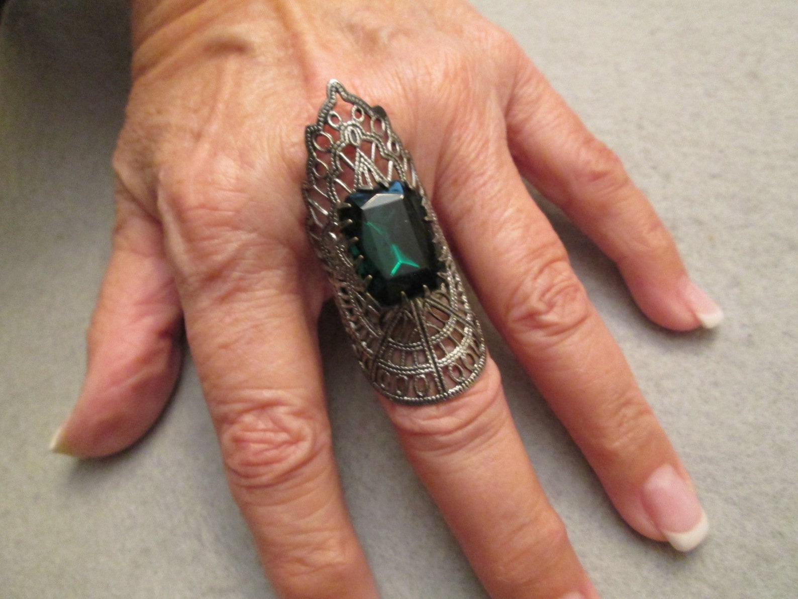 Huge Pewter Ring with Beautiful Emerald Green OR Ruby Red | Etsy