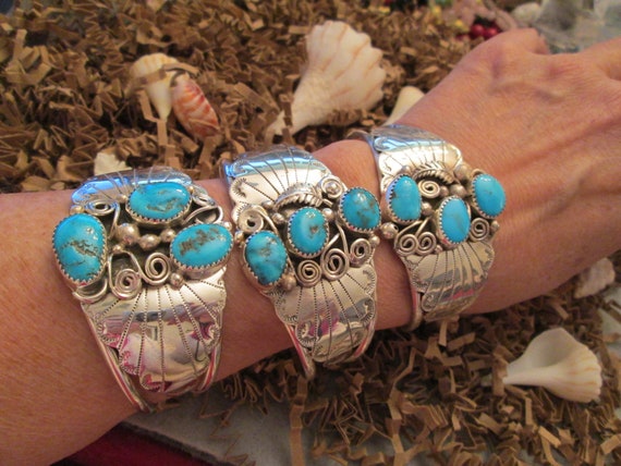 Native 925 Sterling Turquoise Cuff>Native Kingman Tur… - Gem