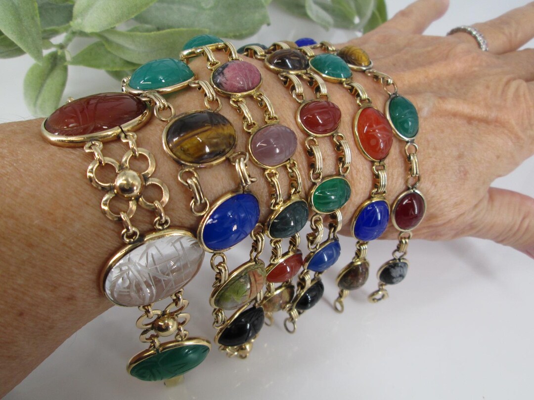 Scarab Bracelets With Genuine Semi Precious Scarabs>genuine Stone ...