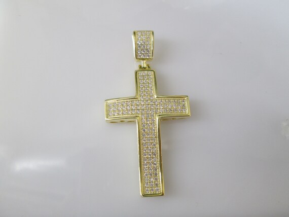 Large Gold Cross with Simulated Diamonds>14kt.Gold ov… - Gem