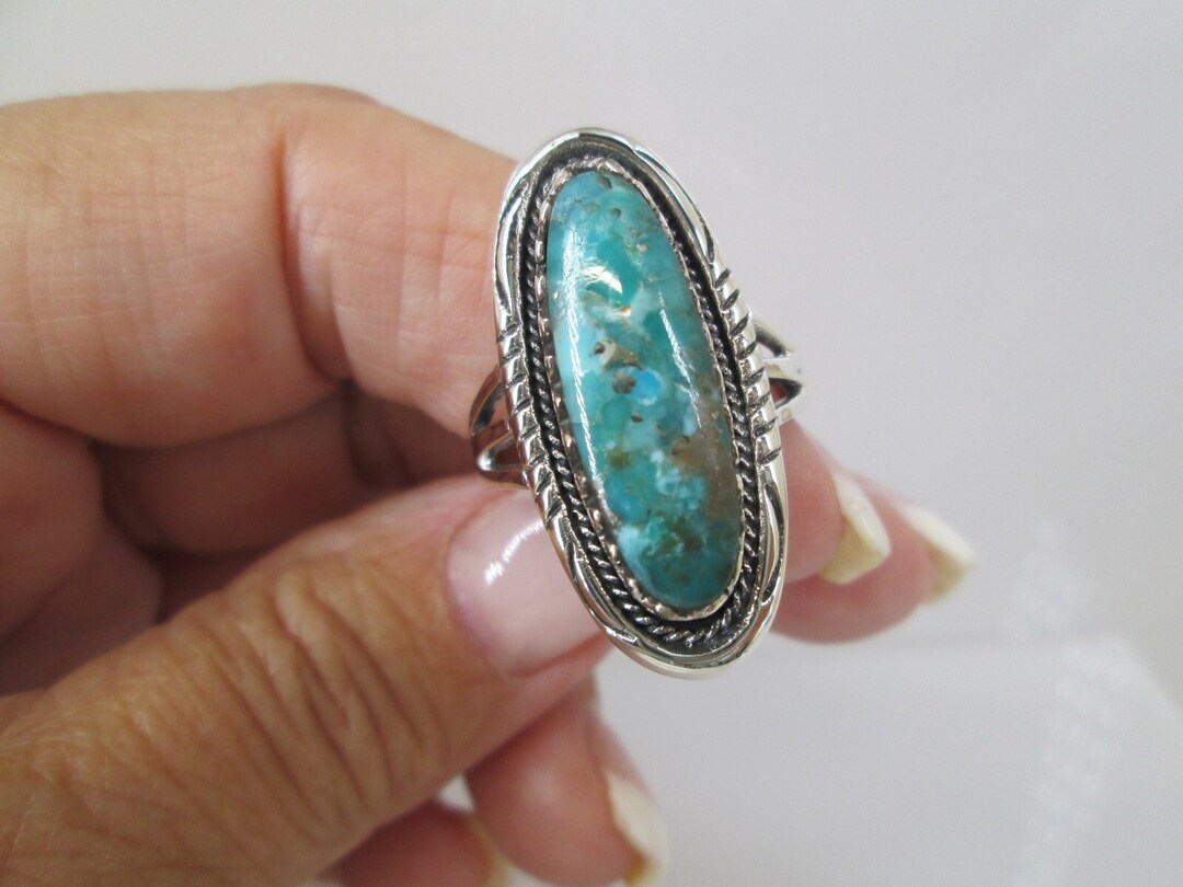 Genuine TURQUOISE Ring>925 Sterling Silver Turquoise Ring,long Oval ...