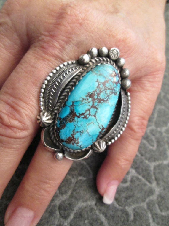 Navajo Sterling Turquoise Ring>Large Turquoise ring,G… - Gem