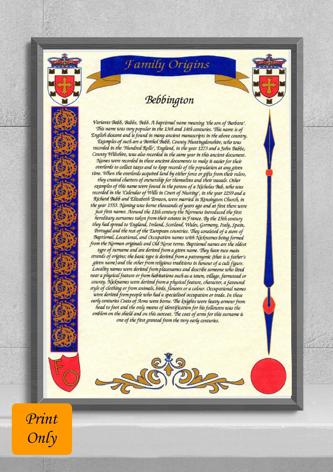 Family History Surname Origin Meaning Prints - Etsy