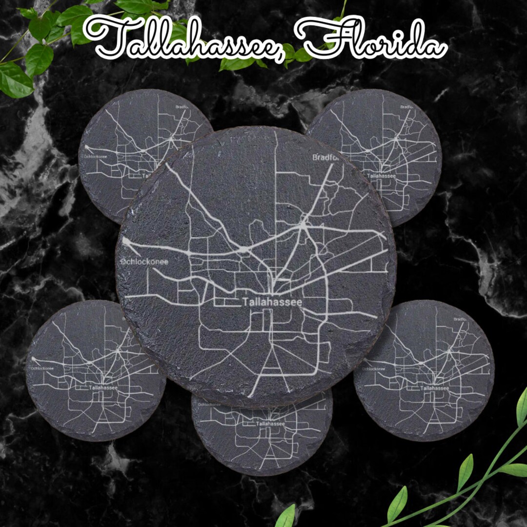 Tallahassee, Florida 5-pack of Round Slate Coaster Unique 4x4 Inch ...
