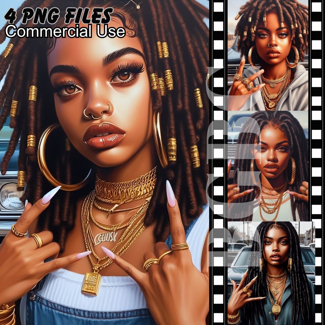 Locs Png, Black Girl Locs Png, Printable Black Girl Art, Hood Girl Png ...