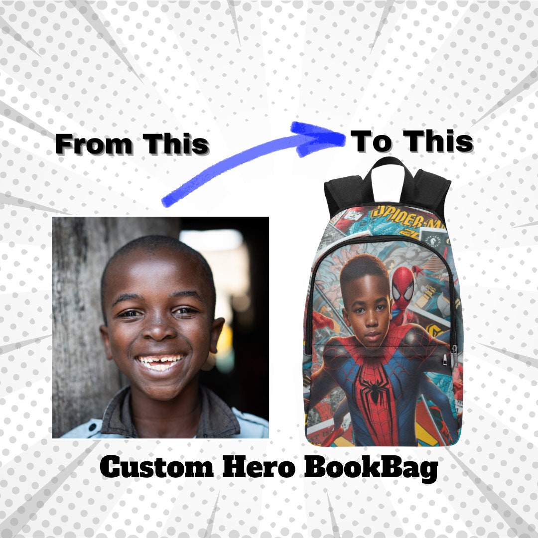 Custom Superhero Bookbag, Gift for Boy, Photo Gift, Hero Gift, Boy Bag ...