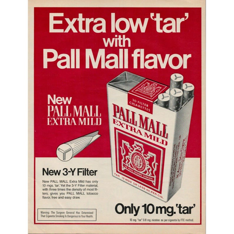 1972 Pall Mall Extra Mild Cigarettes Vintage Print Ad L1 - Etsy
