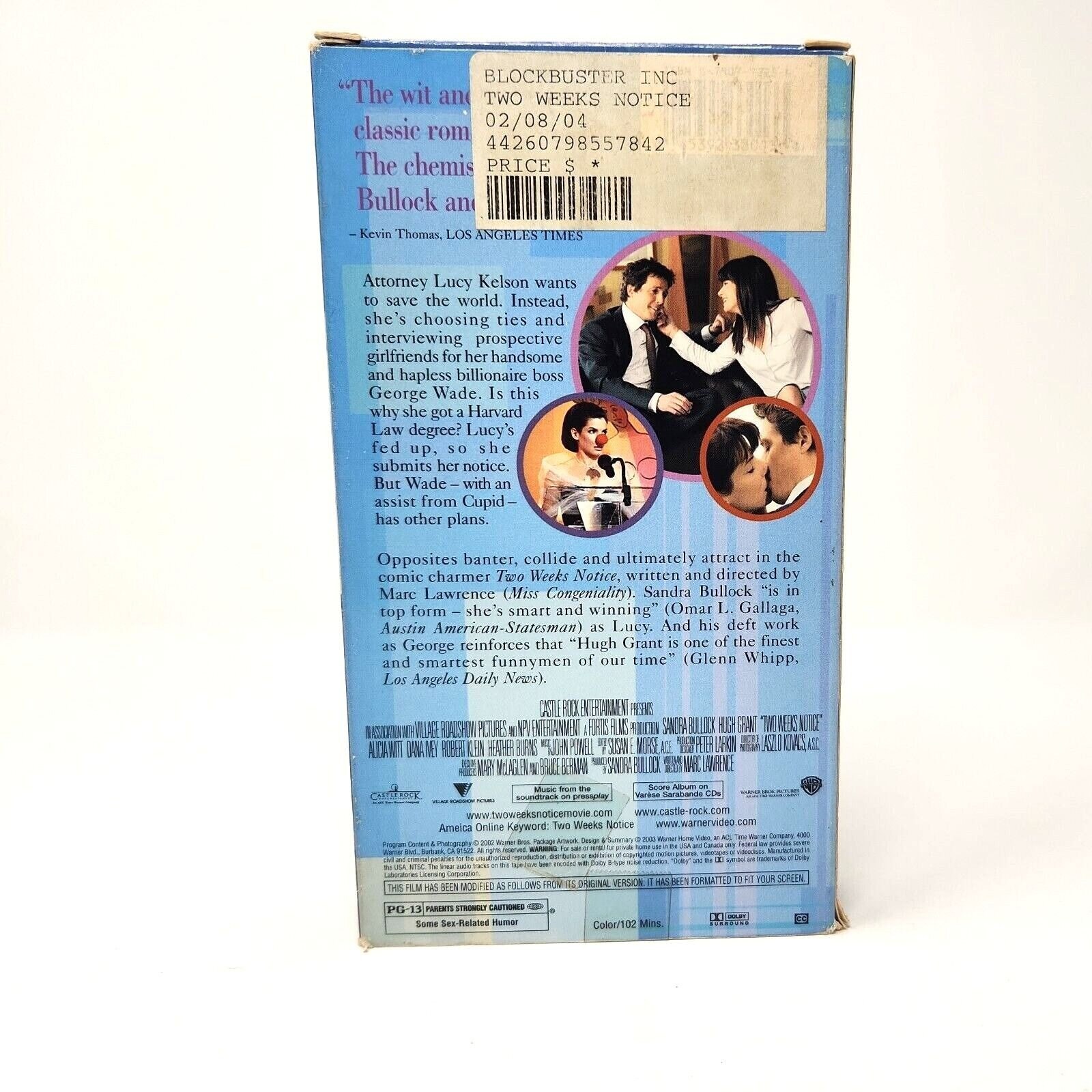 Two Weeks Notice VHS, 2003 Hugh Grant, Sandra Bullock Rated PG-13 v1 - Etsy