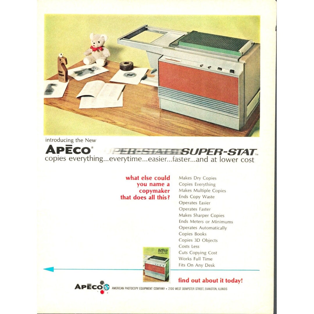 Apeco Super-stat Copier 1966 Vintage Print Ad L4 - Etsy