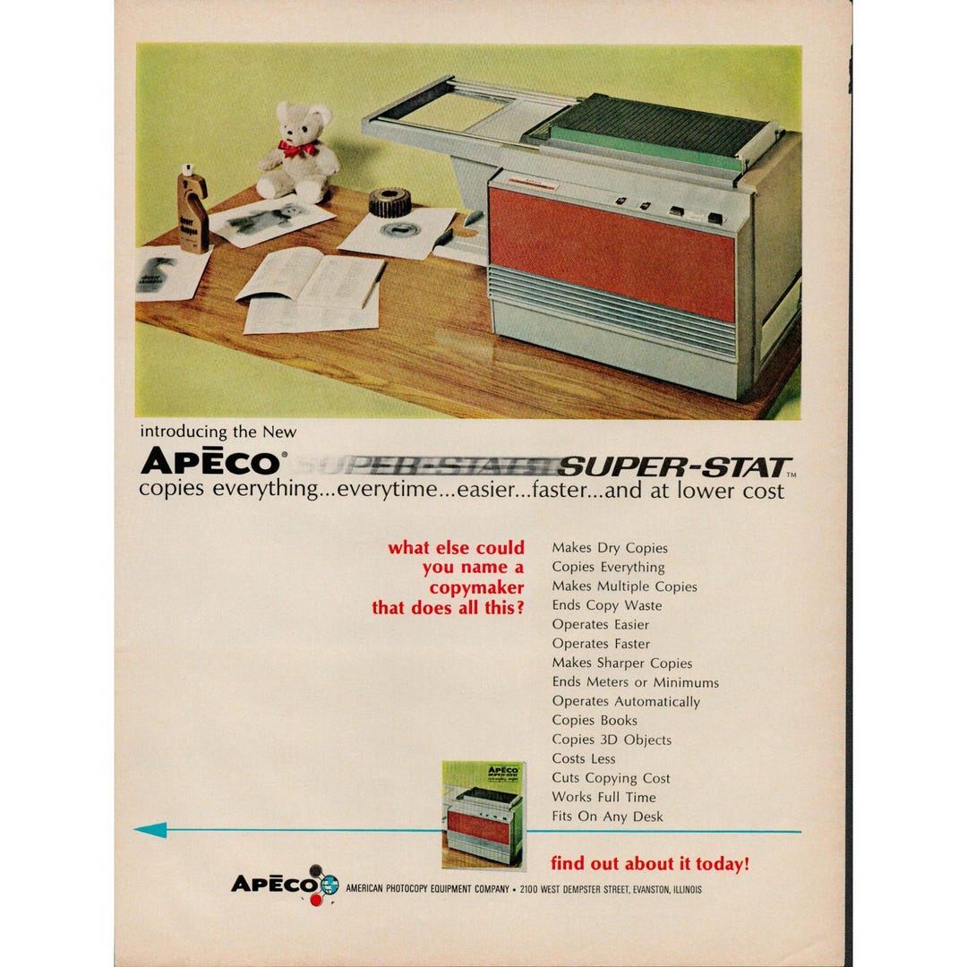 1966 Apeco Super-stat Copier Vintage Print Ad (L4) - Etsy