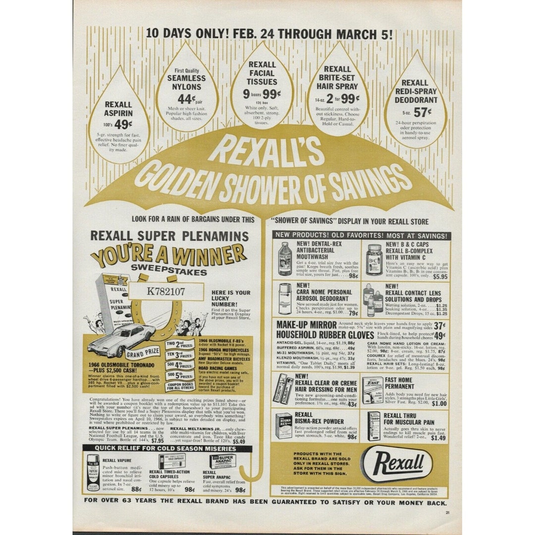 Rexall Drug Store 1966 Vintage Print Ad L4 - Etsy