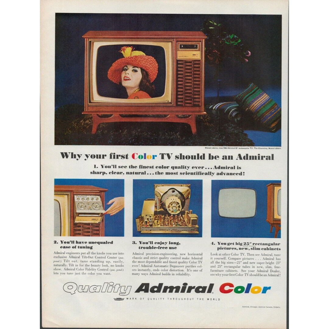 Admiral Color TV 1966 Vintage Print Ad L4 - Etsy