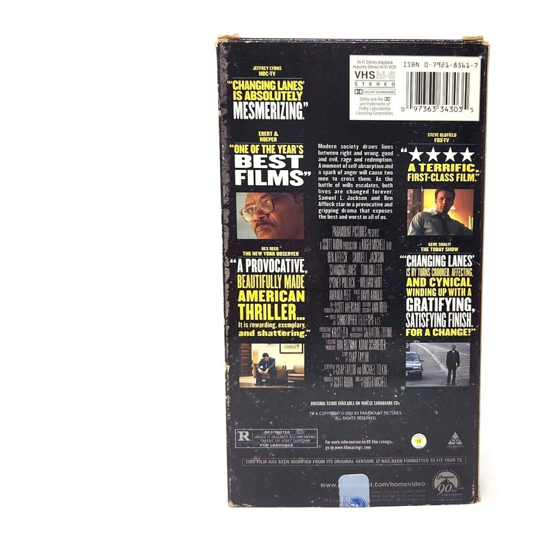 Changing Lanes (VHS, 2002) Ben Affleck, Samuel L. Jackson, Paramount ...