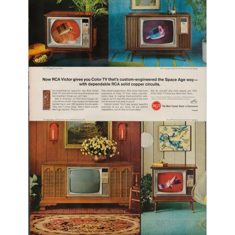 RCA Victor Color TV Cabinet Styles 1966 Vintage Print Ad L4 - Etsy