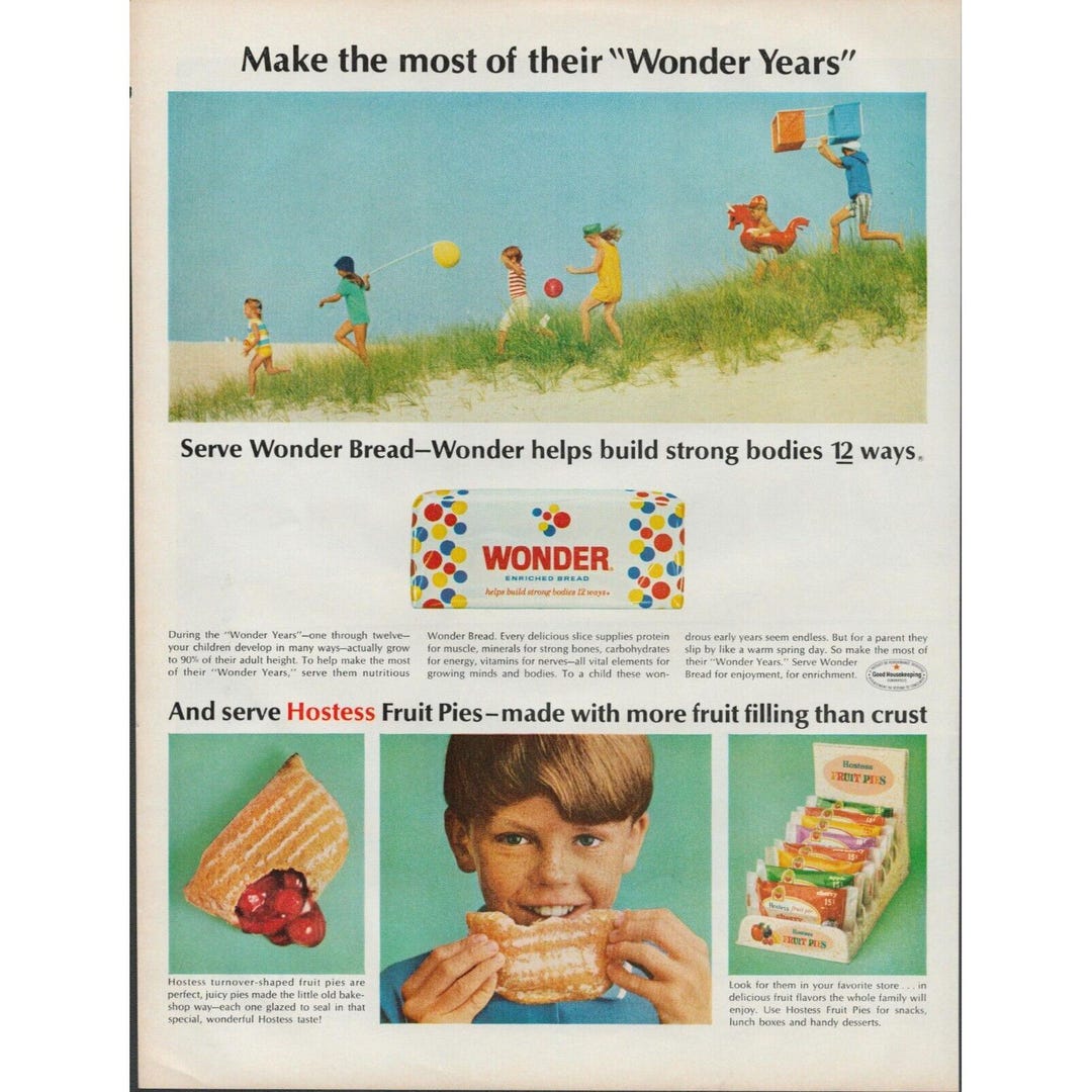 Wonder Bread, Hostess Fruit Pies 1966 Vintage Print Ad L4 - Etsy