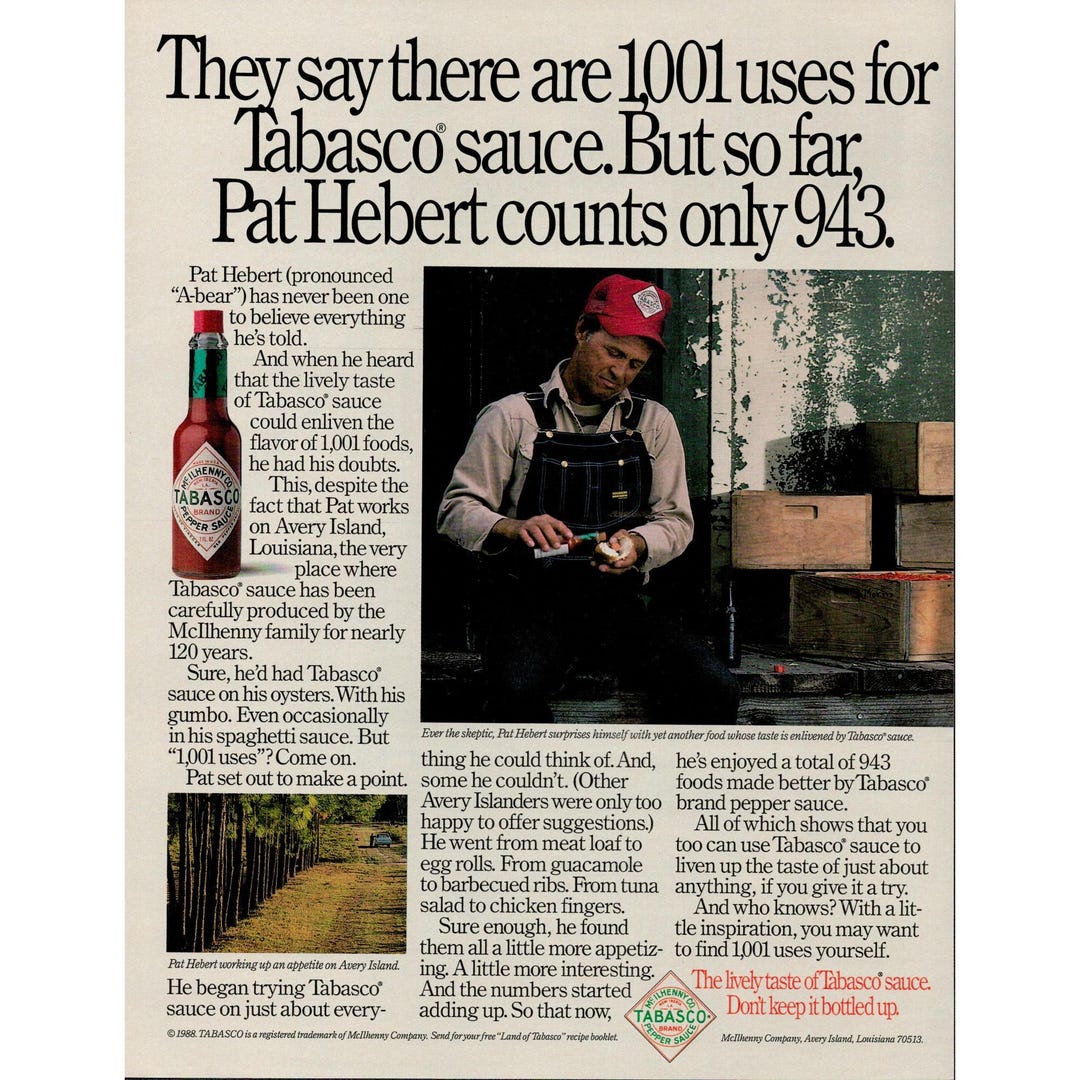 Tabasco Pepper Sauce 1988 Vintage Print Ad (L15) - Etsy