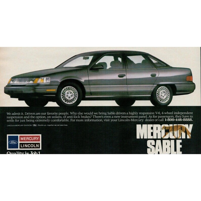 1989 Mercury Sable Sedan Vintage Print Ad, Ford Lincoln Mercury (L11 ...
