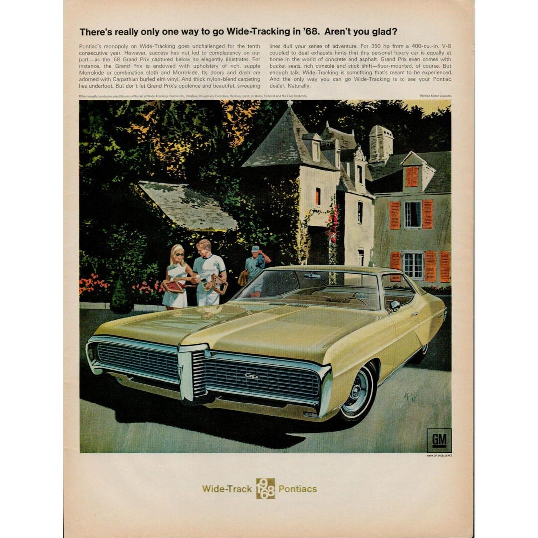1968 Pontiac Grand Prix Automobile, "wide Track" Vintage Print Ad (L13 ...