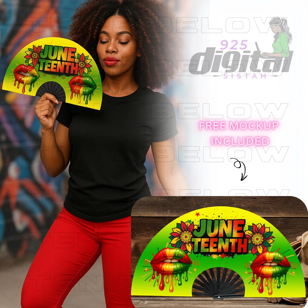 Juneteenth Lips Floral Fan Design JPG | Fan Girl PNG Design Fan PNG ...