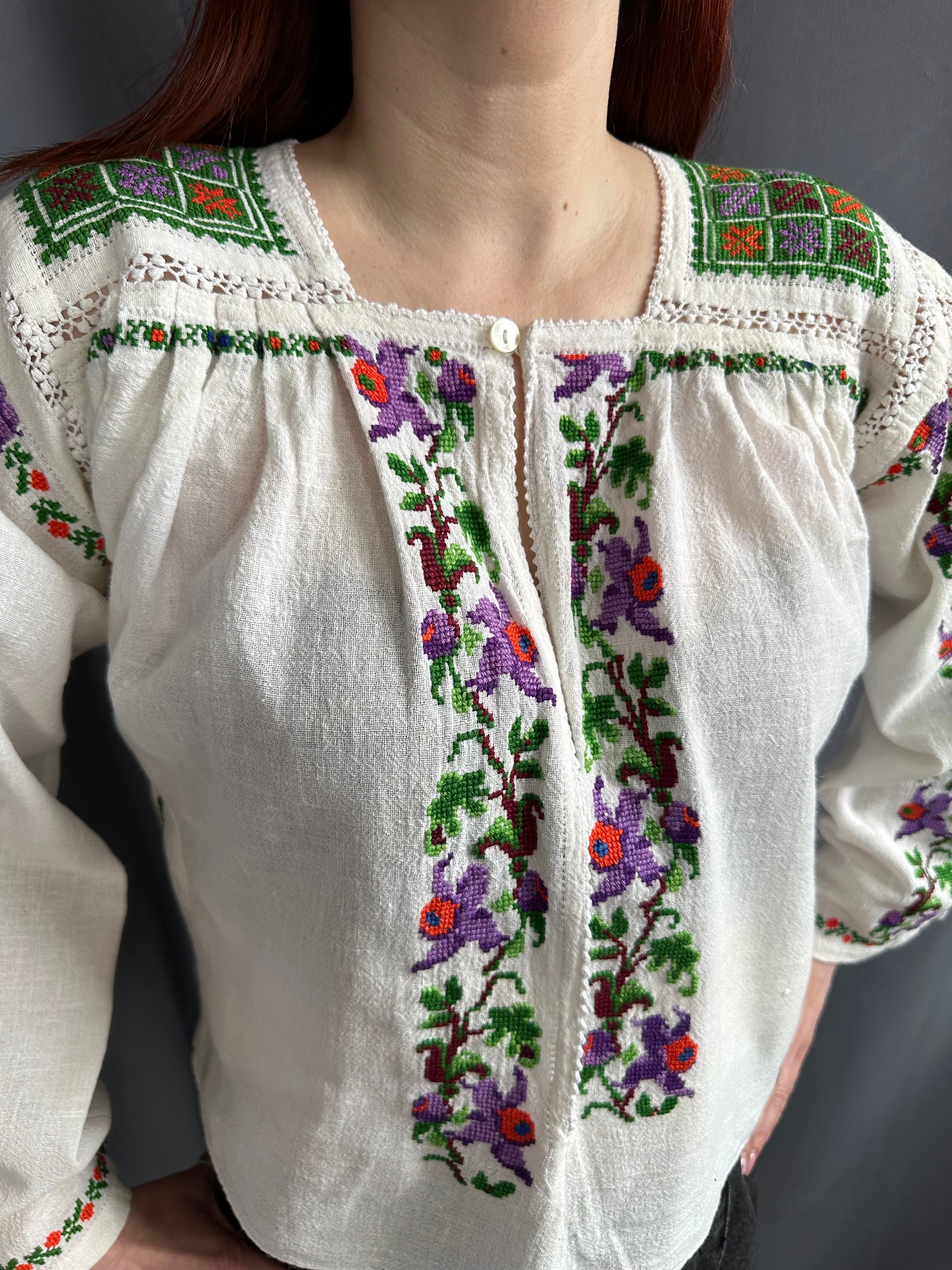 Romanian Blouse Embroidered Blouse Antique Blouse Embroidered Top ...