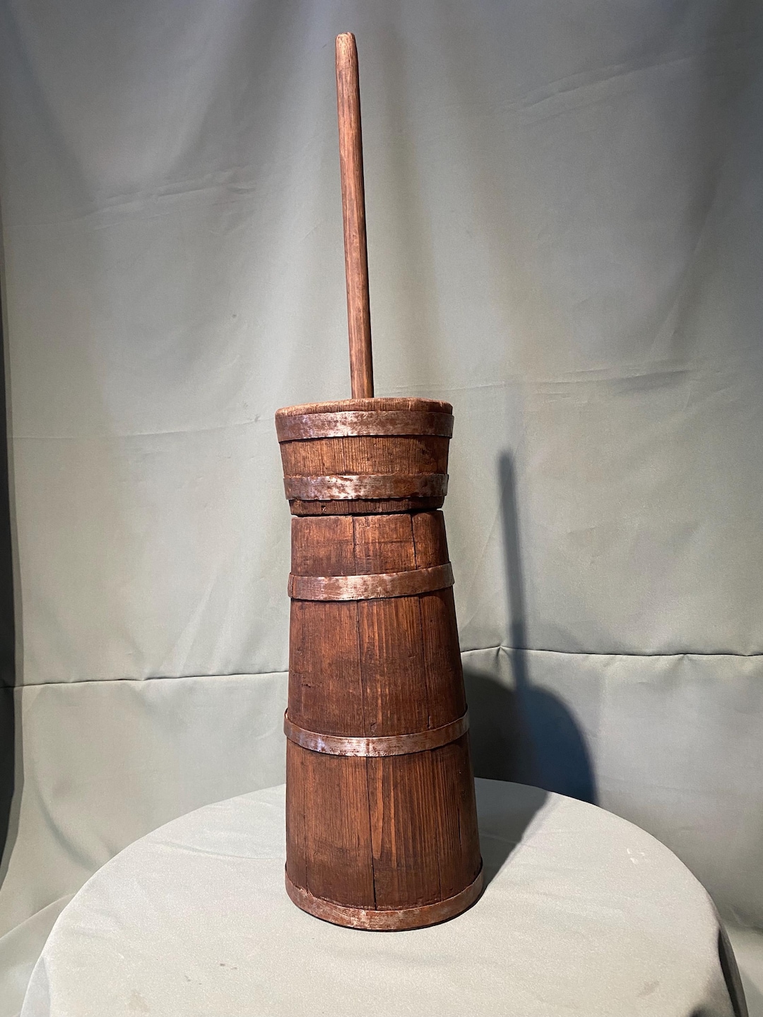 Vintage Wooden Butter Churn With Iron Rings Old Wooden Bowl Oil ...