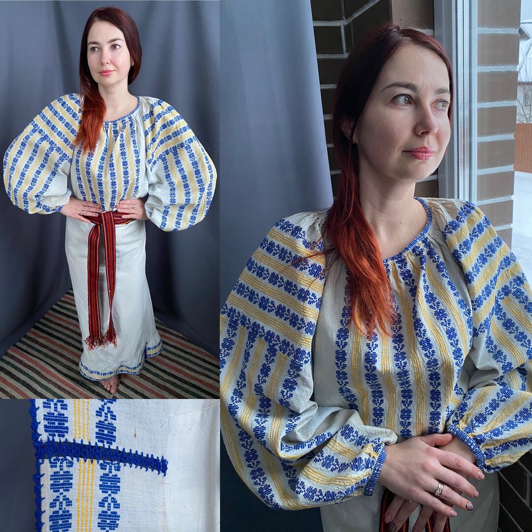 Romanian Vintage Embroidered Dress Antique Smock Embroidered Dhirt ...