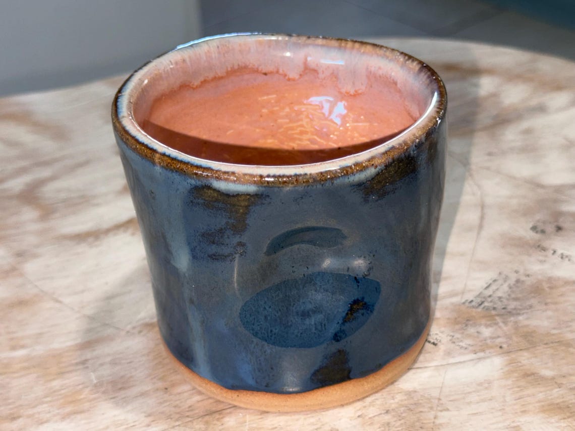 Handmade Pottery Iced Drink Pinch Mug With Heart Stormy Blue and ...