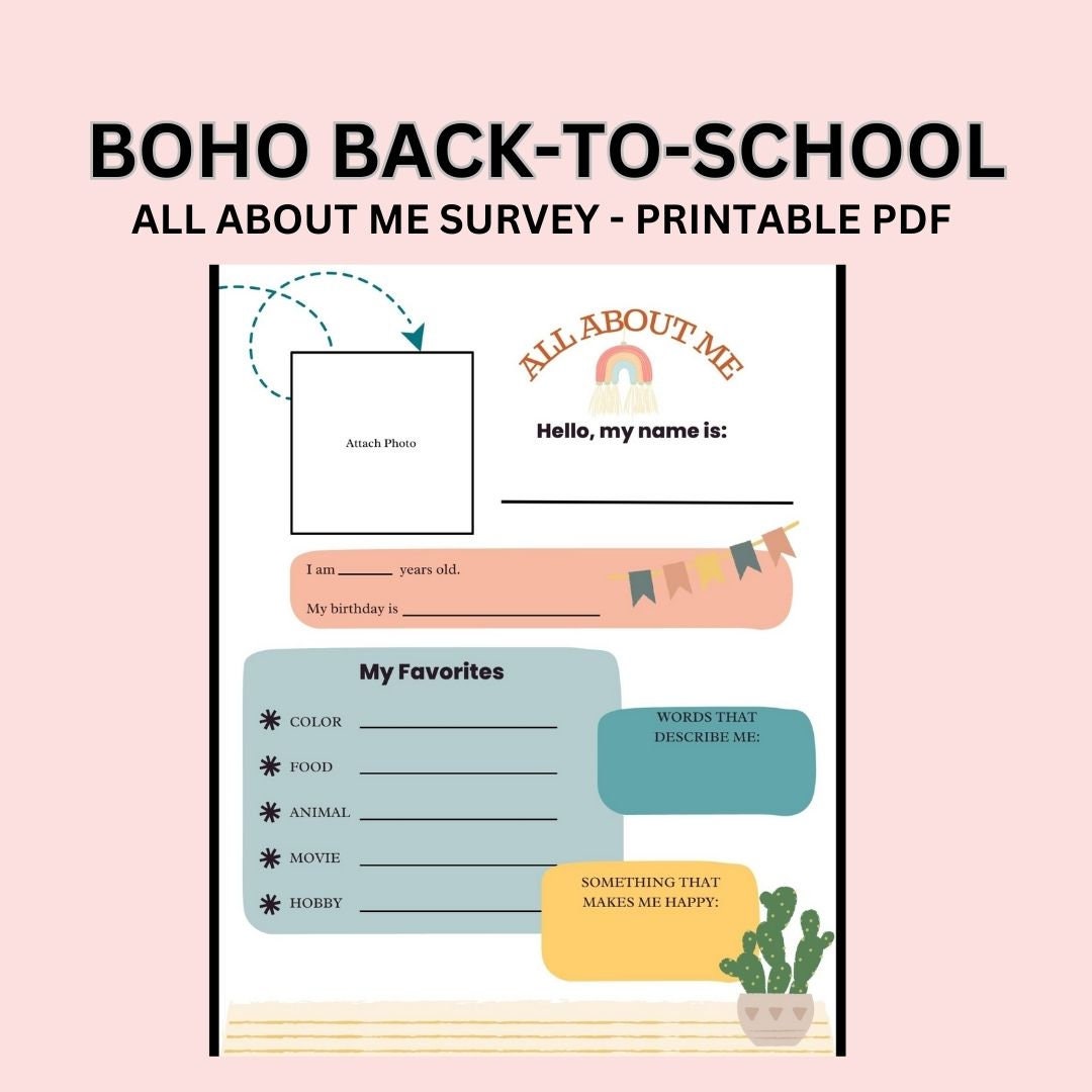 Boho Back-to-school "all About Me" Survey - Printable PDF - Etsy