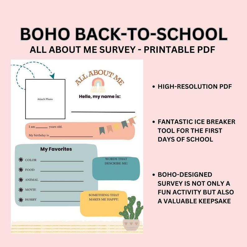 Boho Back-to-school "all About Me" Survey - Printable PDF - Etsy