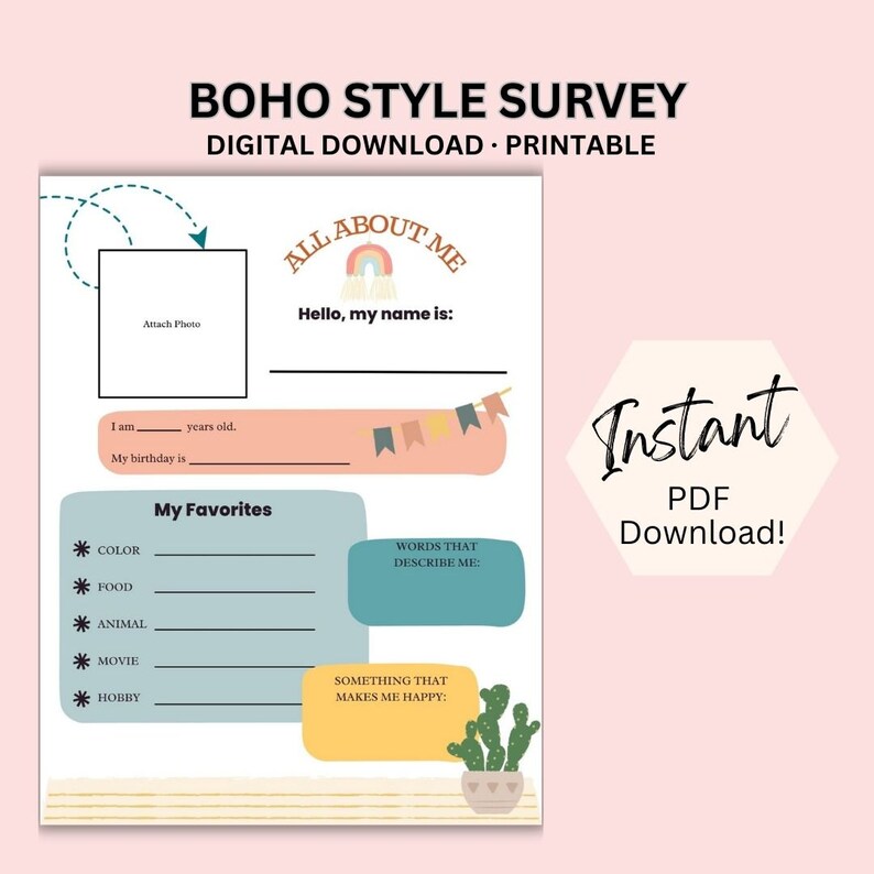 Boho Back-to-school "all About Me" Survey - Printable PDF - Etsy