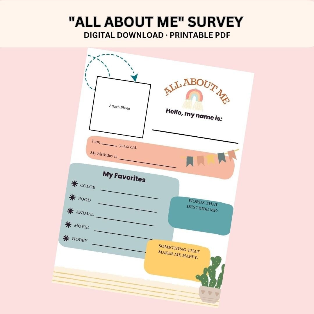 Back-to-school "all About Me" Survey - Printable PDF - Etsy