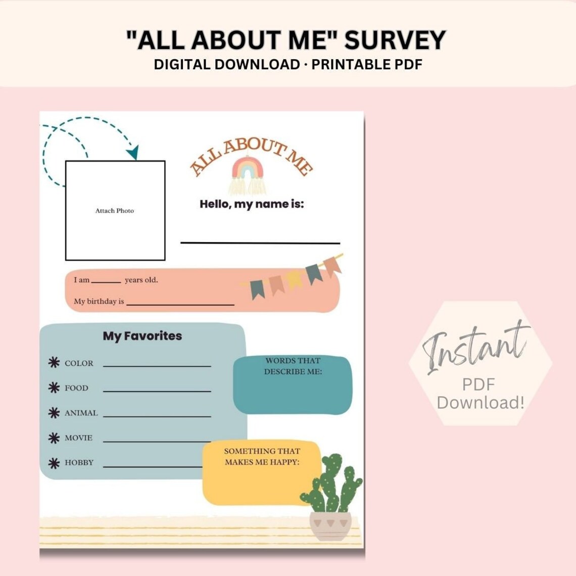 Boho Back-to-school "all About Me" Survey - Printable PDF - Etsy