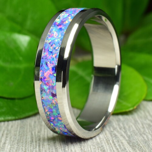 Wedding Ring Stainless Steel Ring With Crushed Ocean Blue - Etsy