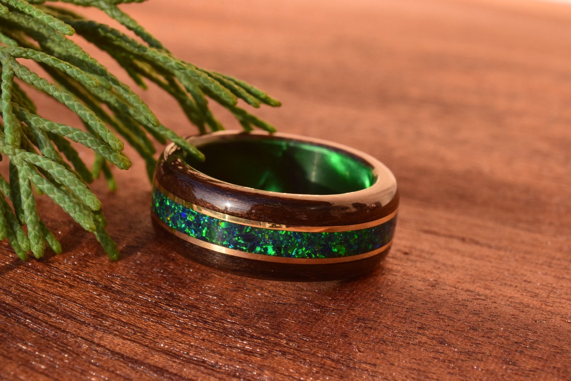 7 Mm Fumed Cherry Bentwood With Crushed Dark Green Opal and - Etsy
