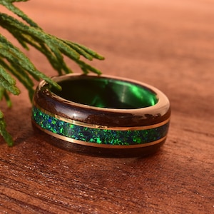 7 Mm Fumed Cherry Bentwood With Crushed Dark Green Opal and Yellow Gold ...