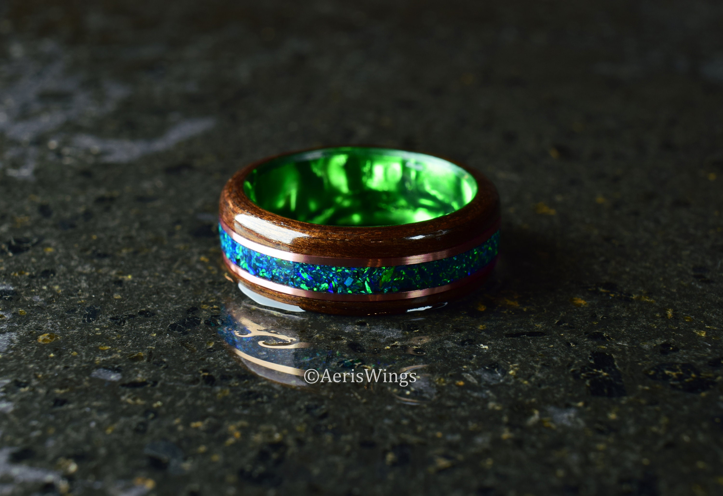 8mm Fumed Cherry Bentwood with Crushed Dark Green Opal and | Etsy