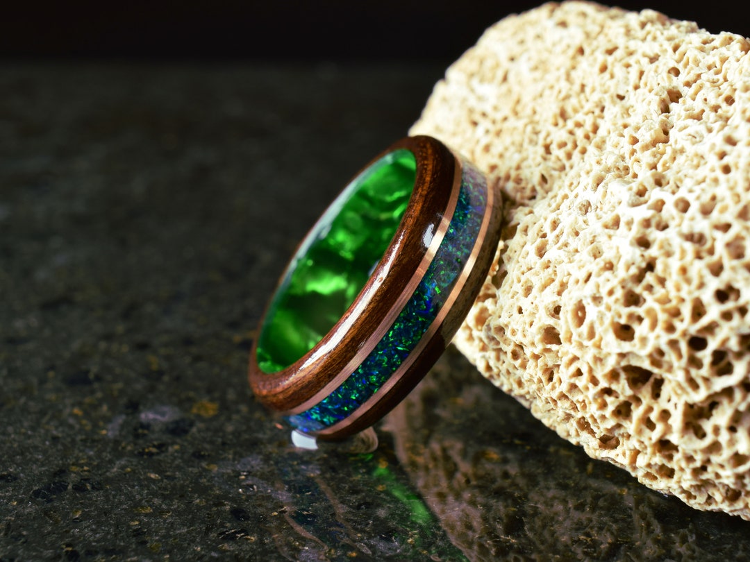 8mm Fumed Cherry Bentwood With Crushed Dark Green Opal and Rose Gold on ...