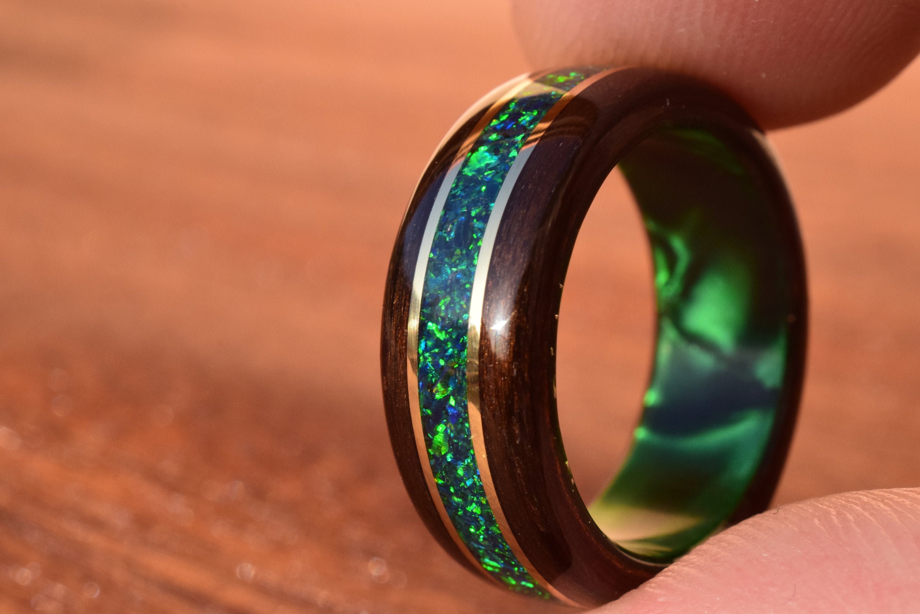 7 Mm Fumed Cherry Bentwood With Crushed Dark Green Opal and - Etsy