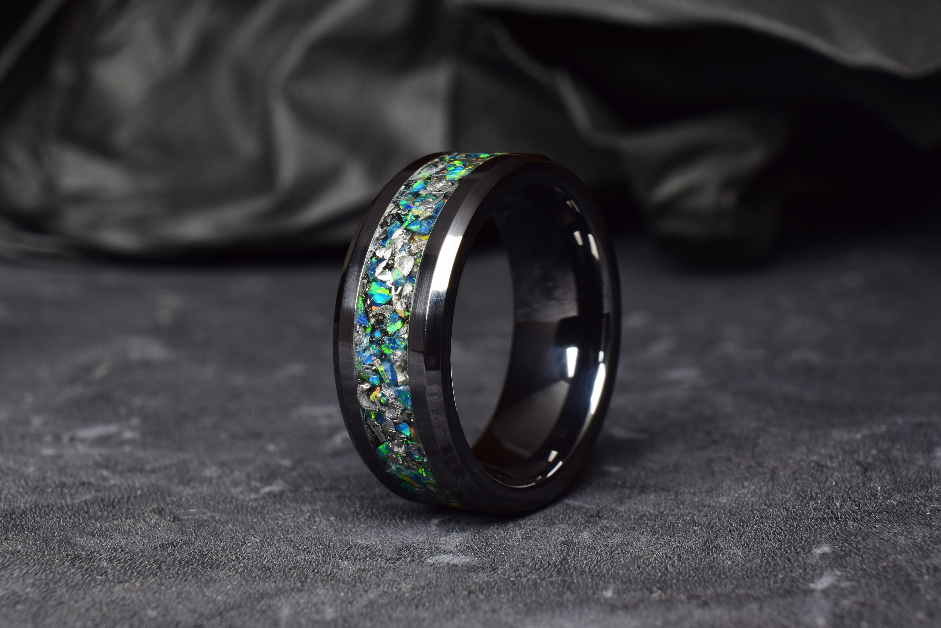 Meteorite, Black Obsidian and Green - Rainbow Opal in Black Ceramic ...
