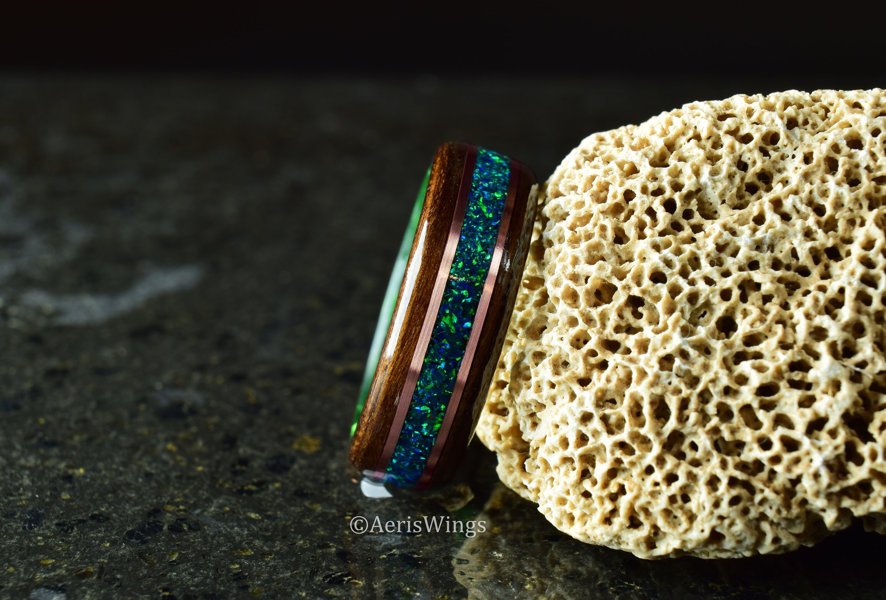 8mm Fumed Cherry Bentwood with Crushed Dark Green Opal and | Etsy