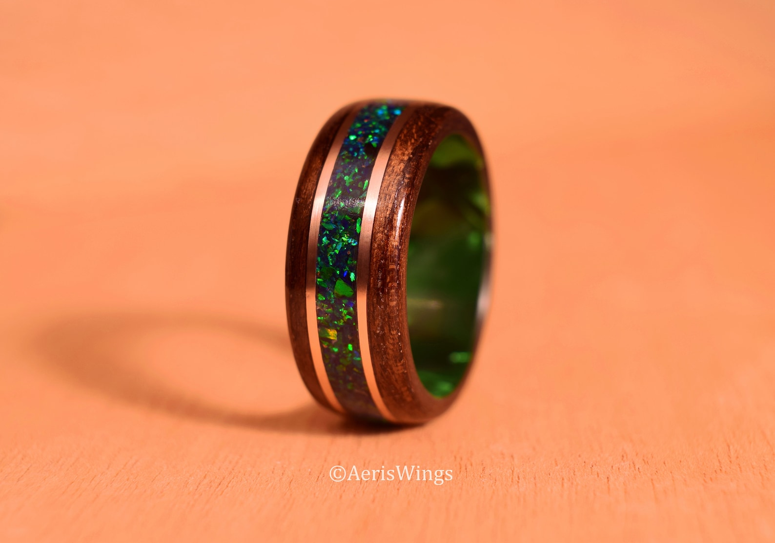8mm Fumed Cherry Bentwood With Crushed Dark Green Opal and Rose Gold on ...