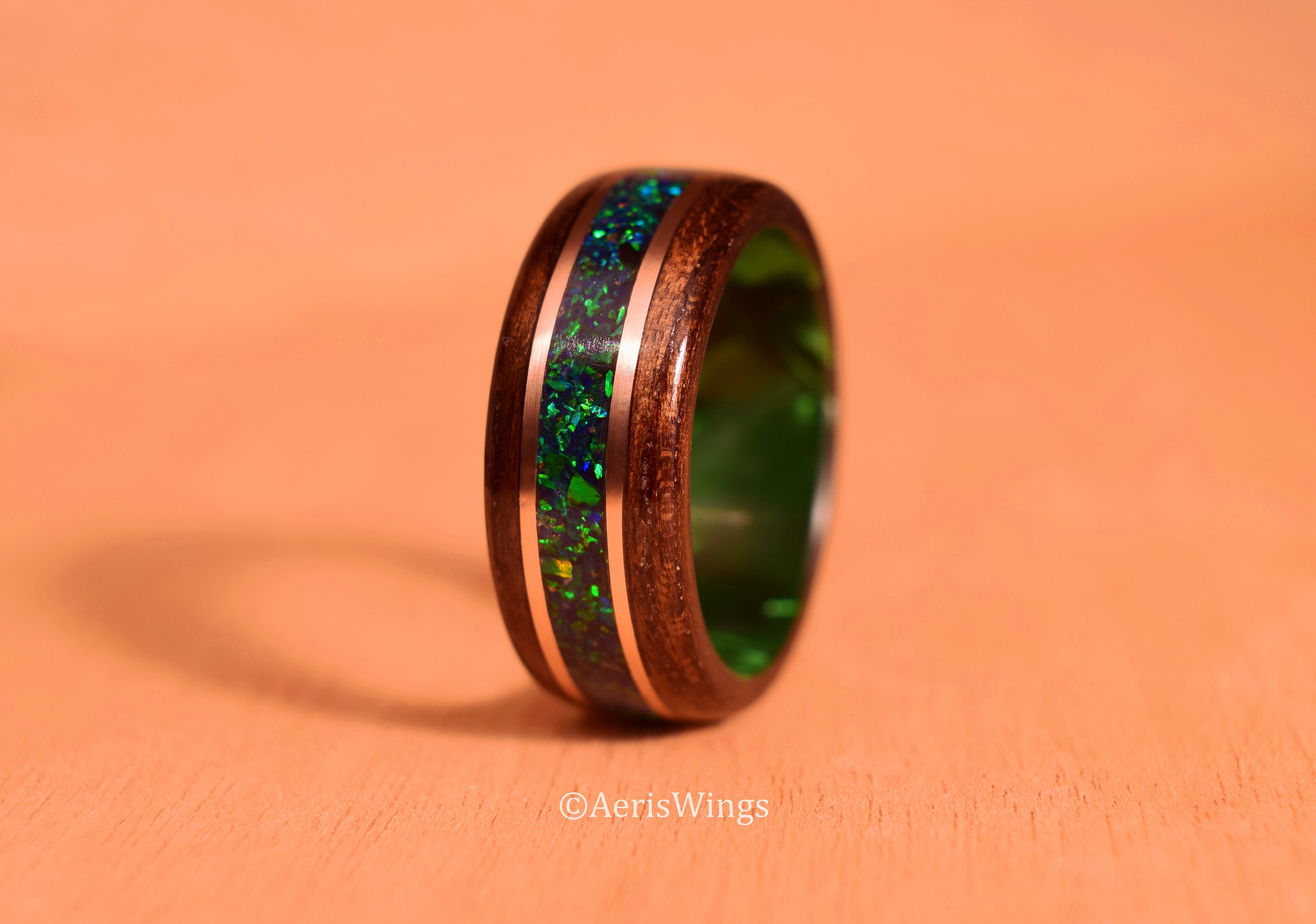 8mm Fumed Cherry Bentwood with Crushed Dark Green Opal and | Etsy