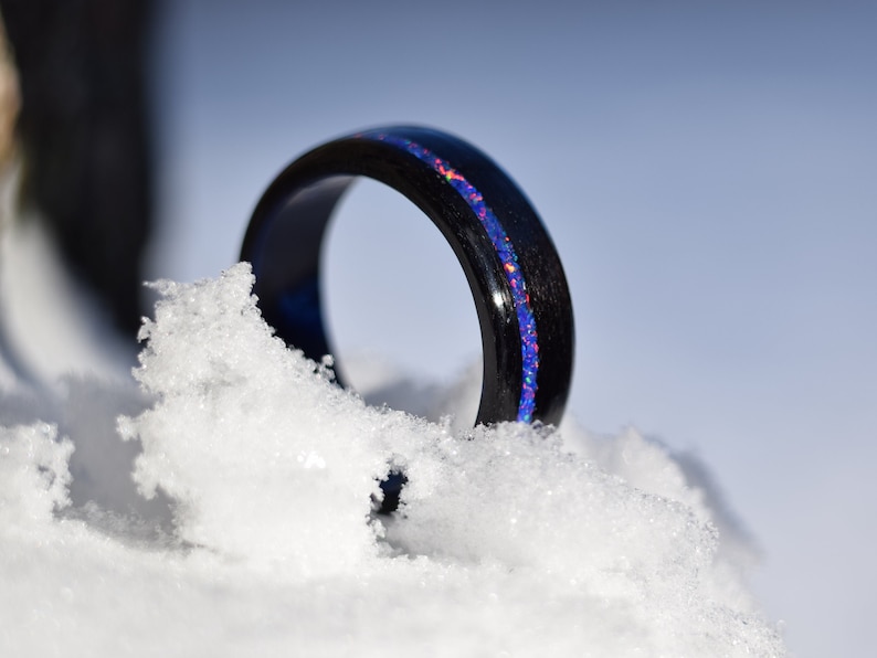 Black Poplar Wood Ring Crushed Dark Blue Opal Blue Epoxy | Etsy